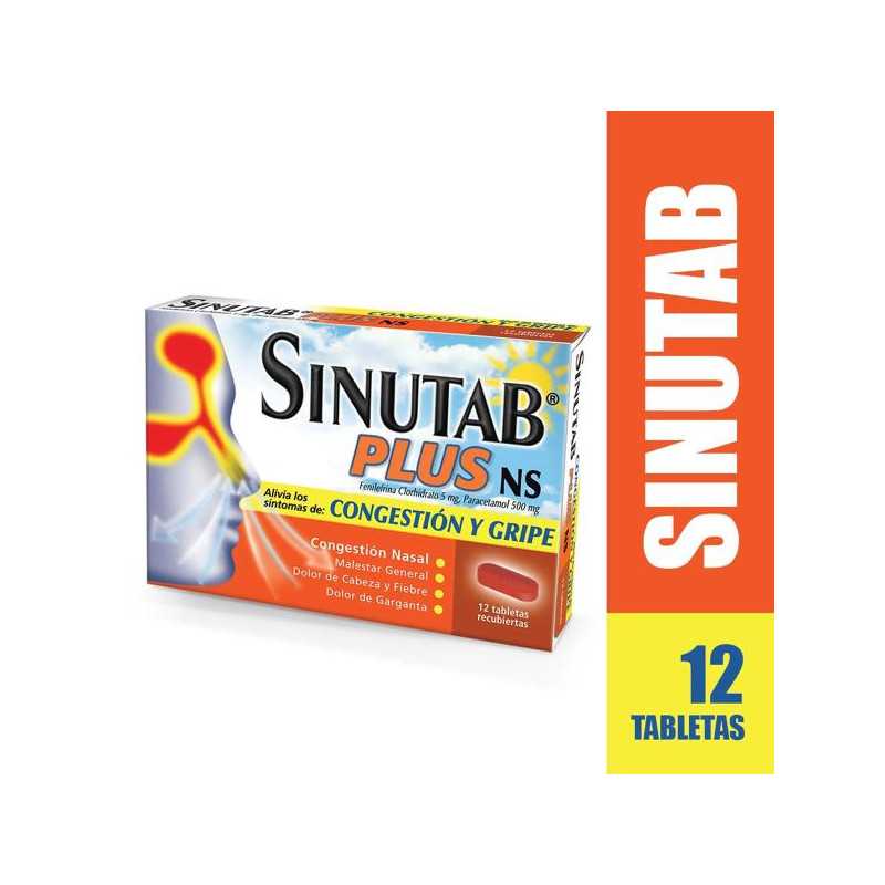 SINUTAB PLUS NS 12 TABLETAS ACETAMINOFEN-FENILEFRINA