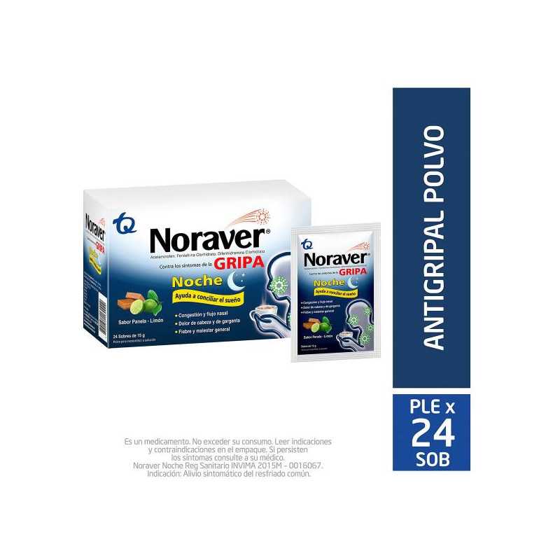 NORAVER GRIPA BEBIDA NOCHE 15 GR 24 SBS FENILEFRINA